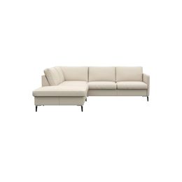 Ecksofa FLEXLUX, B:234cm H:85cm T:225cm, weiß, 100% Echteder, Wohnzimmer, Sofas, "Fiore, L-Form", schmale Armlehnen, Füße Alu/schwarz, B/T 234/225cm,