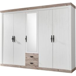 Drehtürenschrank Home Affaire, B:265cm H:201cm T:60cm, weiß, Holzwerkstoff, Schränke, "Florenz Landhausschrank,rustikale Metallgriffe mit feinen