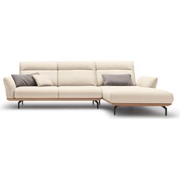Ecksofa, B:318cm H:103cm T:183cm, wei&szlig;, CREATION BY ROLF BENZ, NaturLEDER OSKAR (echtes Rindsleder), Wohnzimmer, Sofas, "CR.460", Sockel in Eiche,