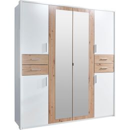 Dreht&uuml;renschrank wimex, B:183cm H:210cm T:58cm, wei&szlig;, Spanplatte, Schr&auml;nke, "Vegas", inklusive Passepartout-Rahmen, mit Spiegelt&uuml;ren und Schubladen