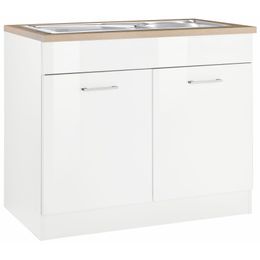 Spülenschrank KOCHSTATION, B:100cm H:85cm T:60cm, weiß, Küche, Schränke, "KS-Utah", Breite 100 cm