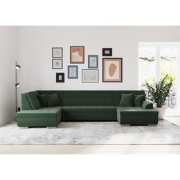 Wohnlandschaft DOMO collection, B:364cm H:83cm T:201cm, grün, 100% Polyester, Sofas, "Treviso incl. Zierkissen, moderne Steppung, XXL: B/T/H: