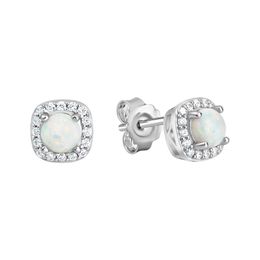 Vivance Damen Paar Ohrstecker "925/- Sterling Silber rhodiniert synth. Opal und Zirkonia", one-size, Silber 925 (Sterlingsilber), wei&szlig;, Silber 925