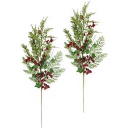 Kunstzweig I.GE.A., B:7cm H:75cm L:16cm, grün, Kunststoff, Kunstpflanzen, "Weihnachtszweig Tanne/Beeren/Efeu/Thuja", 2er Set Künstlicher Zweig Blume