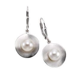 ZEEme Damen Paar Ohrh&auml;nger "Silber 925 rhodiniert mattiert mit 2x Perle wei&szlig; 7-8mm", one-size, Silber 925 (Sterlingsilber), wei&szlig;, Silber 925