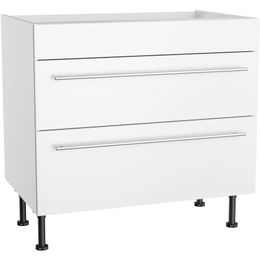 Kochfeldumbauschrank KOCHSTATION, B:90cm H:87cm T:58,4cm, wei&szlig;, Spanplatte, Schr&auml;nke, "KS-Bern2", Breite 90 cm, Kochfeldumbauschrank, 2 Ausz&uuml;gen, 1
