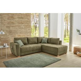 Jockenhöfer Ecksofa, B:254cm H:87cm T:208cm, grün, JOCKENHÖFER GRUPPE, Wohnzimmer, Sofas, "Luzern L-Form", mit Bettfunktion und geräumigen Bettkasten