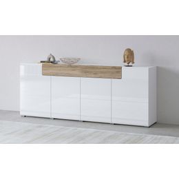 Sideboard Inosign, B:208cm H:83,5cm, weiß, ABS-Kunststoff, FSC-zertifizierter Holzwerkstoff, MDF, Melamin, Metall, Wohnzimmer, Sideboards,
