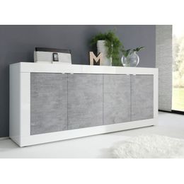 Sideboard Inosign, B:207cm H:86cm T:43cm, weiß, Wohnzimmer, Sideboards, "Basic Breite 207 cm, Kommode 4 Türen, Anrichte", Metallgriff, moderne