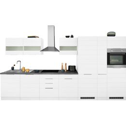 K&uuml;chenzeile KOCHSTATION, B:390cm T:60cm, wei&szlig;, Komplettk&uuml;chen-Sets, "KS-Luhe", 390 cm breit, wahlweise mit oder ohne E-Ger&auml;ten, gefr&auml;ste MDF-Fronten