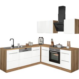 Winkelküche KOCHSTATION, B:220cm T:60cm, weiß, Komplettküchen-Sets, "KS-Brindisi", Stellbreite 220/220 cm, wahlweise mit E-Geräten, mit MDF-Fronten