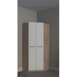 Eckkleiderschrank Priess, B:78cm H:193cm T:78cm, wei&szlig;, Holzwerkstoff, Schr&auml;nke, "Barcelona Kleiderschrank Eckl&ouml;sung Raumwunder", in 2 Tiefen Schrank