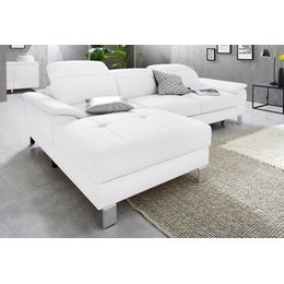Ecksofa, B:270cm H:94cm T:175cm, weiß, exxpo - SOFA FASHION, Kunstleder SOFTLUX;NaturLEDER (echtes Rindsleder) in Sitz und Rücken. Korpus in