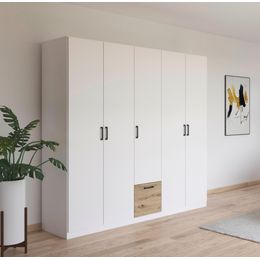 Drehtürenschrank Rauch, B:225cm H:210cm T:54cm, weiß, Holzwerkstoff, Schränke, "Kleiderschrank Schrank Garderobe Wäscheschrank BARI", mit Schubasten