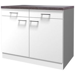 Unterschrank Flex-Well, B:100cm H:85cm T:57cm, wei&szlig;, Spanplatte, K&uuml;che, Schr&auml;nke, "Lucca", (B x H x T) 100 x 85 x 60 cm, f&uuml;r viel Stauraum