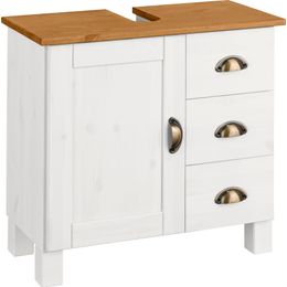 Waschbeckenunterschrank Home Affaire, B:60cm H:55cm T:30cm, wei&szlig;, MDF, Massivholz, Schr&auml;nke, "Oslo", Kiefer, 1 T&uuml;r und 3 Schubk&auml;sten, Breite 60 cm,