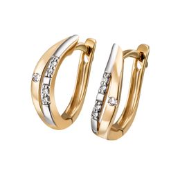 Firetti Damen Paar Creolen "Schmuck Geschenk Gold 375 Ohrschmuck Creole", 0,04 SI = kleine Einschlüsse, Diamanten Gelbgold 375 Weißgold 375, weiß,