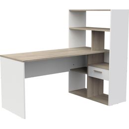 Schreibtisch Demeyere Group, B:156,1cm H:133,4cm T:90,6cm, weiß, Büro, Tische, "Strate", Schreibtisch Regal 1 Schublade