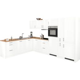 Winkelküche KOCHSTATION, B:240cm T:330cm, weiß, Komplettküchen-Sets, "KS-Tinnum", mit E-Geräten, Stellbreite 240/330 cm