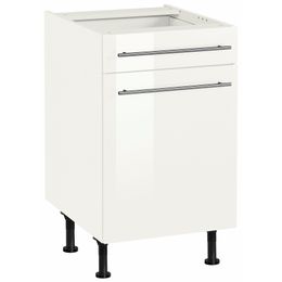 Unterschrank Optifit, B:50cm H:87cm T:58,4cm, wei&szlig;, K&uuml;che, Schr&auml;nke, "Bern", 50 cm breit, mit T&uuml;r und Schubkasten, h&ouml;henverstellbare F&uuml;&szlig;e