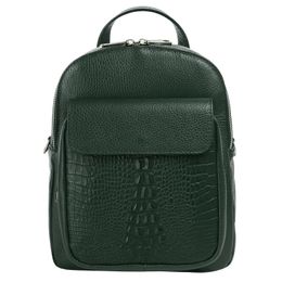 CLUTY Damen Cityrucksack, grün, Leder, Rindsleder, Rucksäcke, echt Leder, Made in Italy