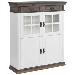 Highboard Home Affaire, B:112cm H:130cm T:39cm, weiß, Wohnzimmer, Sideboards, "Vinales", Vitrine, Breite 112 cm