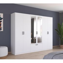 Drehtürenschrank Rauch, B:270cm H:210cm T:54cm, weiß, Holzwerkstoff, Schränke, "Kleiderschrank Schrank Garderobe Wäscheschrank BARI mit Spiegel", mit