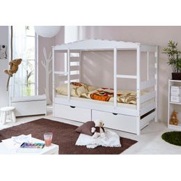 Kinderbett Ticaa, B:96,6cm, weiß, Betten, "Lio", Hausbett, inkl. Schubkasten und Rollrost