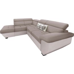 Ecksofa COTTA, B:262cm H:79cm T:102cm, braun, Kunstleder SOFTLUX / Struktur (100% Polyester);Edles Flachgewebe (100% Polyester) / Feine Struktur