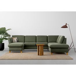 Wohnlandschaft Home Affaire, B:307cm H:86cm T:213cm, grün, 95% Polyester, 5% Polyamid, Sofas, "Trelleborg U-Form", wahlweise mit Bettfunktion und