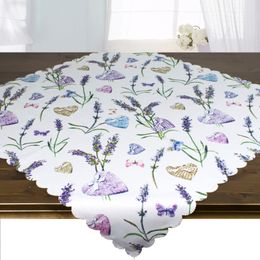 Mitteldecke, B:80cm L:80cm, wei&szlig;, Delindo Lifestyle, Polyester, Tischdecken, "LAVENDEL + HERZ", Strukturgewebe, bedruckt