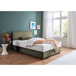 Bett, B:102cm H:97cm L:210cm, grün, ATLANTIC HOME COLLECTION, Schlafzimmer, Betten, "Corinna", Boxbett inkl. Stauraum, Cord, erhältlich in