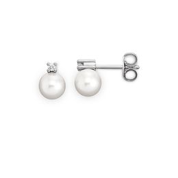 OROLINO Damen Paar Ohrstecker "Gold 585 mit 2 wei&szlig;en Akoya-Perlen und 2x Brillant zus. 0,04ct.", one-size, 0,04 SI = kleine Einschl&uuml;sse, Gold, wei&szlig;,