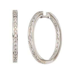 Jobo Damen Paar Creolen, 23,8mm, SI = kleine Einschl&uuml;sse, Diamanten Wei&szlig;gold 585, wei&szlig;, Diamanten, Wei&szlig;gold 585, Ohrringe, rund 585 Wei&szlig;gold mit 50