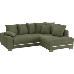 Ecksofa MR. COUCH, B:243cm H:88cm T:190cm, grün, Stripes (92% Polyester / 8% Nylon), Wohnzimmer, Sofas, "Nikita II, L-Form", mit Kaltschaum, RGB-LED,