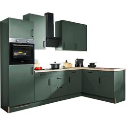 Wiho-K&uuml;chen Winkelk&uuml;che WIHO K&Uuml;CHEN, B:285cm T:175cm, gr&uuml;n, Komplettk&uuml;chen-Sets, ""Simi", mit verstellbaren F&uuml;&szlig;en, wahlweise mit E-Ger&auml;ten", Soft-Close-Funktion