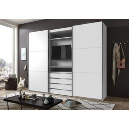Schwebetürenschrank wimex, B:300cm H:236cm T:65cm, weiß, Schränke, "Magic by fresh to go", tolles EXTRA: mit drehbarem TV-Element, mittig mit