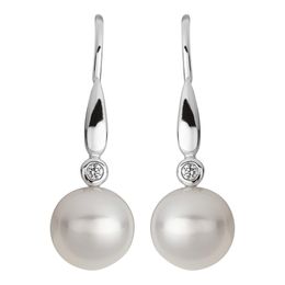 OROLINO Damen Paar Ohrh&auml;nger "585 Gold 2x Brillant 0,03ct. und Perle wei&szlig; 6,5-7mm", one-size, 0,03 SI = kleine Einschl&uuml;sse, Gold, wei&szlig;, Gold, Ohrringe