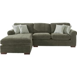 Ecksofa Home Affaire, B:279cm H:92cm T:178cm, grün, 100% Polyester, Wohnzimmer, Sofas, "Broughton L-Form", weicher Sitzkomfort, incl. 4 Zierkissen,
