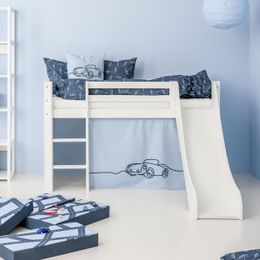 Hochbett Hoppekids, B:81cm H:9cm L:168cm, weiß, Bett: 100% Massivholz, Nordische Kiefer;Rutsche: MDF;Vorhang: 100% Baumwolle;Matratze: