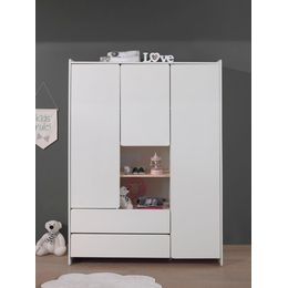 Kleiderschrank Vipack, B:133cm, weiß, Schränke, "Kiddy, mit funktioneller Einteilung und 2 Schubladen, stabil gebaut", MDF-Oberfläche