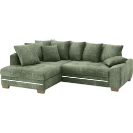 Ecksofa MR. COUCH, B:243cm H:88cm T:190cm, grün, Dolce (100% Polyester), Wohnzimmer, Sofas, "Nikita II, L-Form", mit Kaltschaum, RGB-LED Beleuchtung,