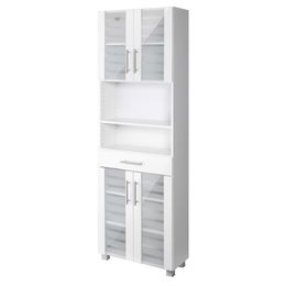 Seitenschrank Welltime, B:60cm H:185cm T:27cm, weiß, MDF, Spanplatte, Schlafzimmer, Schränke, "Jaca", Breite 60 cm, mit MDF Hochglanz-Fronten
