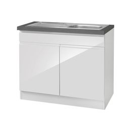 Spülenschrank KOCHSTATION, B:100cm H:85cm T:60cm, weiß, Holzwerkstoff, MDF, Küche, Schränke, "KS-Virginia", 100 cm breit, inklusive Einbauspüle