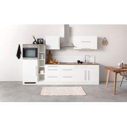 K&uuml;chenzeile KOCHSTATION, B:300cm H:200cm T:60cm, wei&szlig;, Komplettk&uuml;chen-Sets, "KS-Samos", Breite 300 cm, wahlweise mit E-Ger&auml;ten und Induktionkochfeld