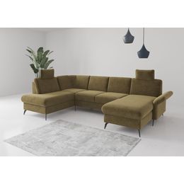 Wohnlandschaft Home Affaire, B:314cm H:93cm T:195cm, grün, 100% Polyester, Sofas, "Rochelle", wahlweise mit Bettfunktion, Bettkasten und