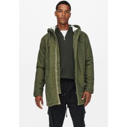 Only & Sons ONLY & SONS Herren Parka "ONSALEXANDER LIFE PARKA OTW VD", grün, Gr. L, unifarben, Web, Obermaterial: 100% Baumwolle. Futter: 100% Polyester.