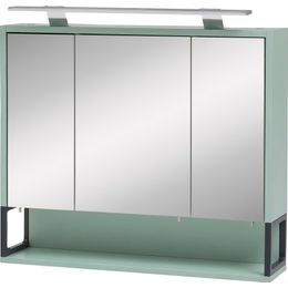 Spiegelschrank Schildmeyer, B:70cm H:68cm T:16cm, gr&uuml;n, Holzwerkstoff, Badezimmer, Schr&auml;nke, "Limone", Breite 70 cm, 3-t&uuml;rig, LED-Beleuchtung,
