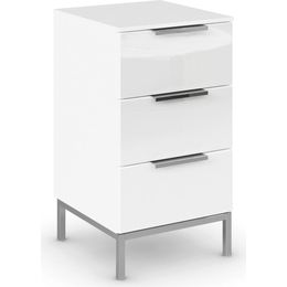 Nachtkommode Rauch, B:40cm H:72cm T:42cm, weiß, Holzwerkstoff, Sideboards, "Nachttisch Nachtschrank Nachtkonsole FLIPP mit Glasfront", mit 3