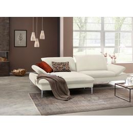 Ecksofa W.Schillig, B:294cm H:87cm T:185cm, weiß, Chenille-Flachgewebe R66 (85% Polyester, 15% Nylon);Longlife Xtra-Leder Z59: Glattleder mit